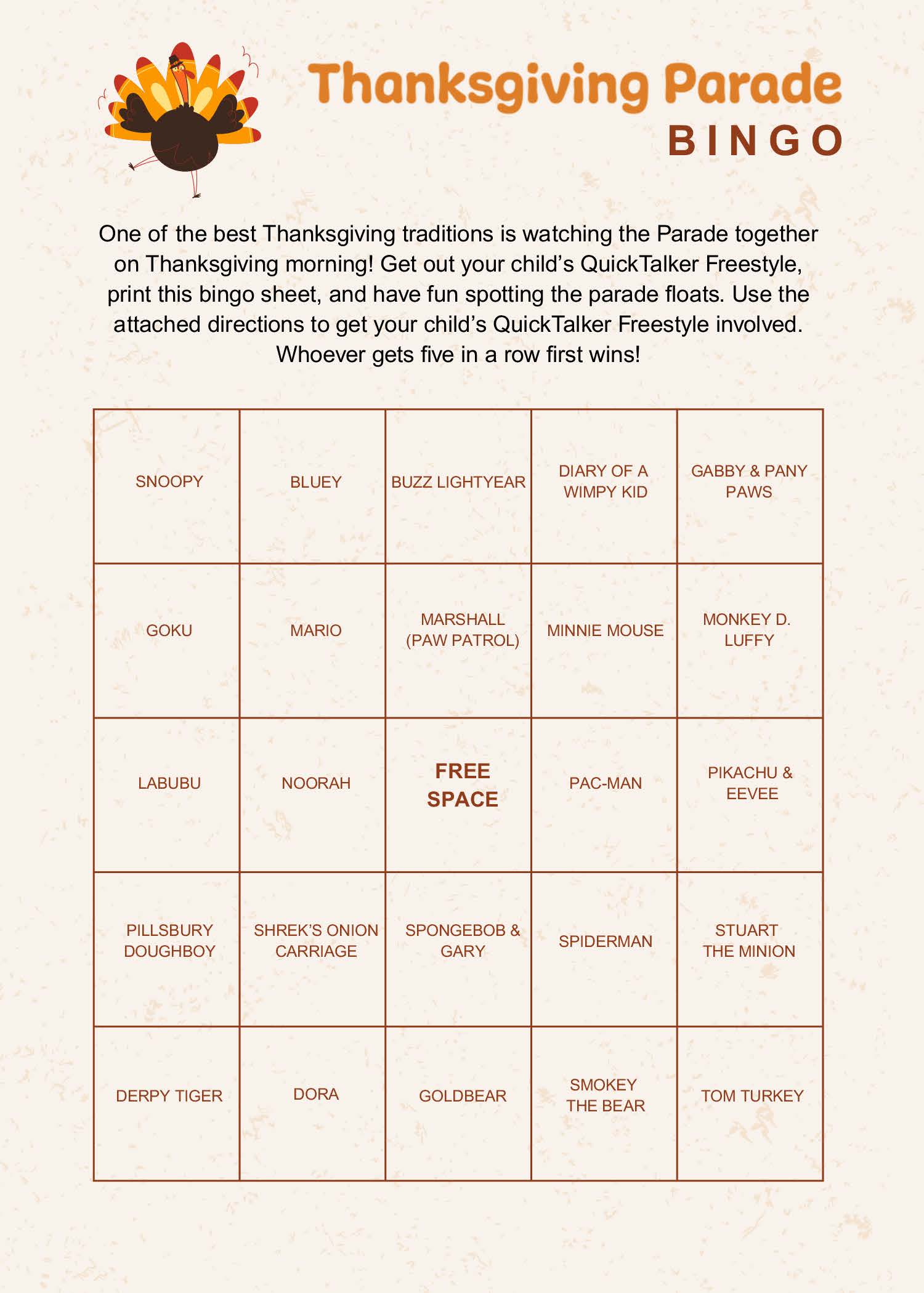 Thanksgiving Parade Bingo Activity - AbleNet | SupportHub
